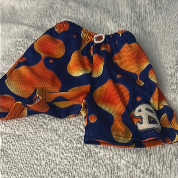 bucket squad | Bottoms | Orange And Blue Dynamic Patterned Shorts ...